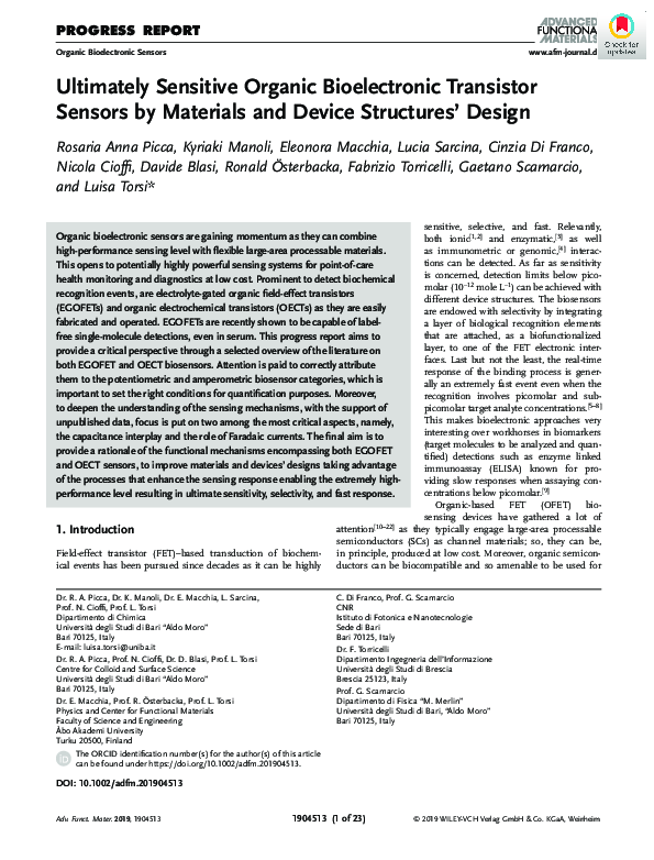 (PDF) Ultimately Sensitive Organic Bioelectronic Transistor Sensors by ...