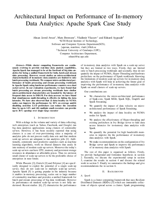 (PDF) Architectural Impact on Performance of In-memory Data Analytics: Apache Spark Case Study