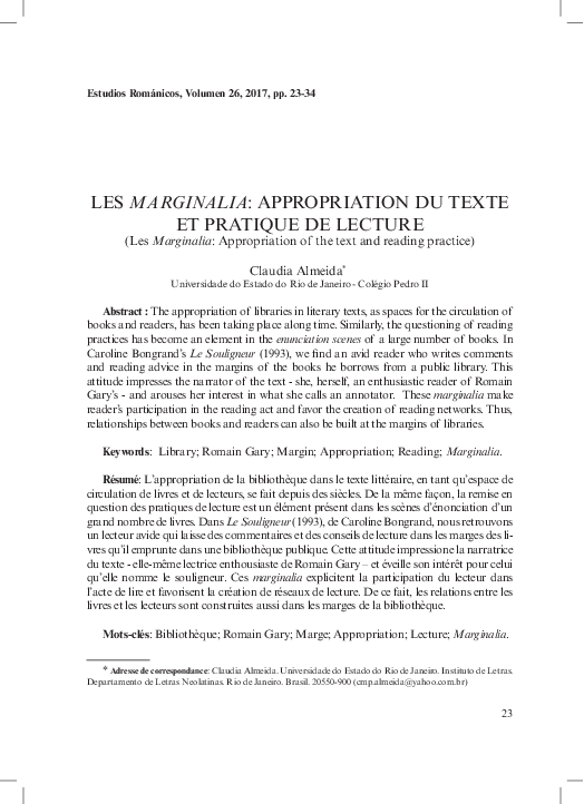 (PDF) Les Marginalia: appropriation du texte et pratique de lecture