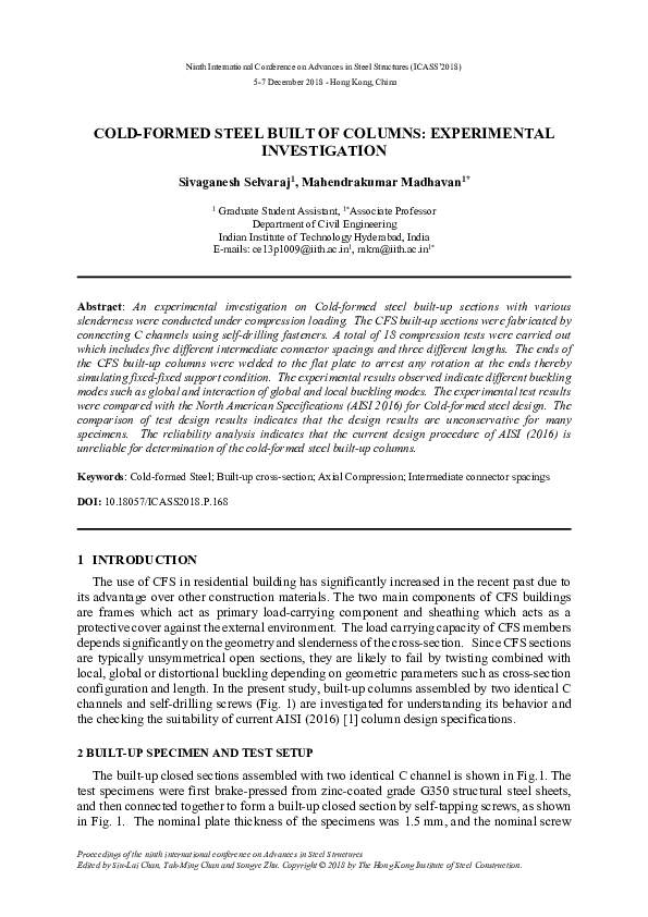 (PDF) Cold-Formed Steel Built of Columns: Experimental Investigation