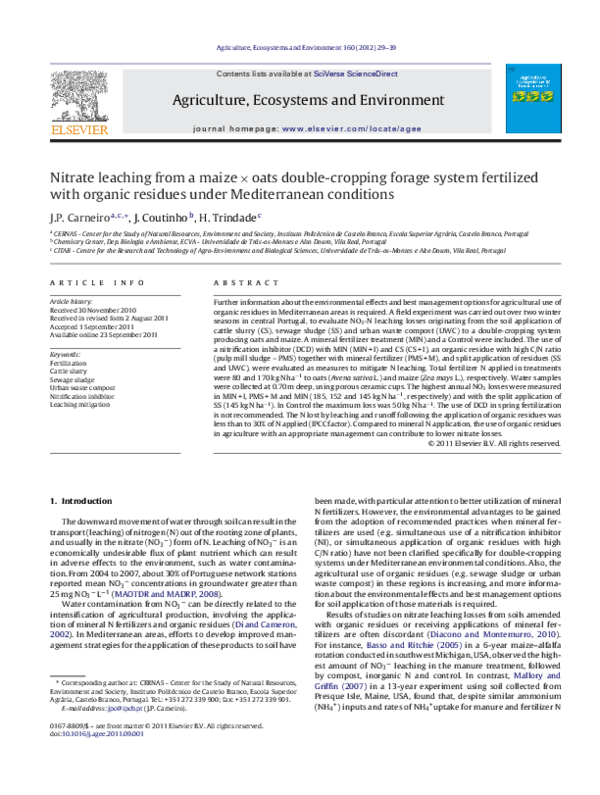 (PDF) Nitrate leaching from a maize×oats double-cropping forage system ...