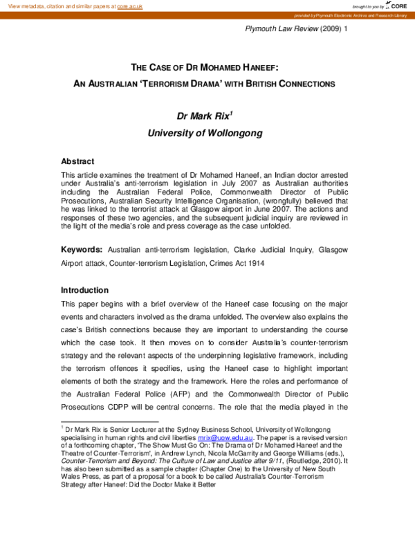 (PDF) The Case of Dr. Mohammed Haneef: An 'Australian Terrorism' Drama ...