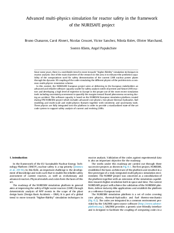 Pdf Advanced Multi Physics Simulation For Reactor Safety In The Framework Of The Nuresafe Project