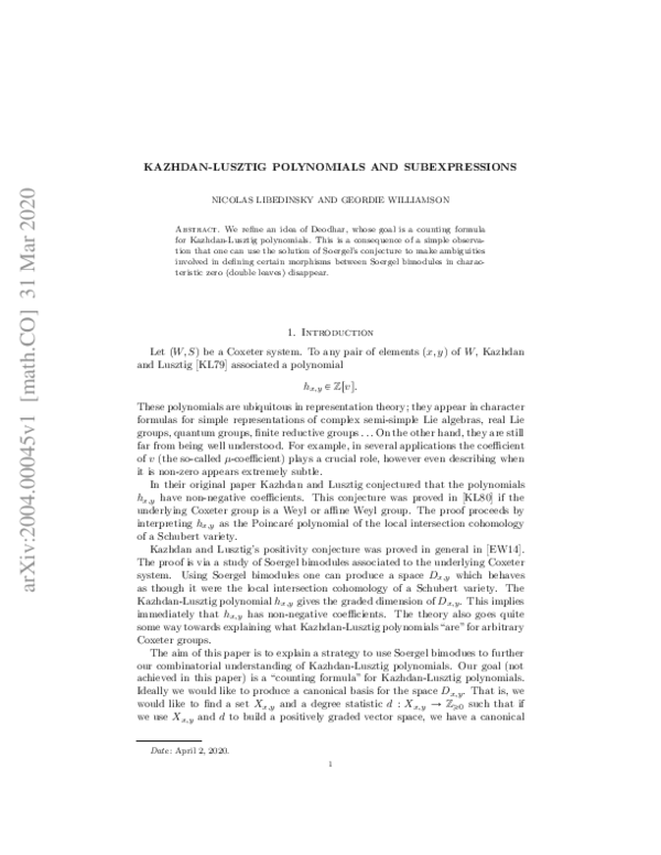 (PDF) Kazhdan–Lusztig polynomials and subexpressions
