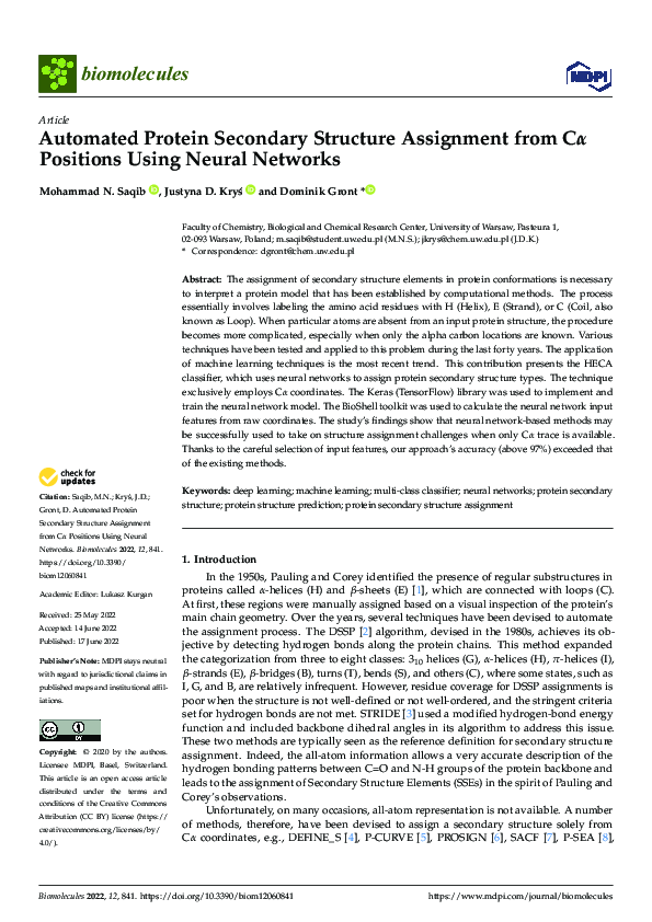 Pdf Automated Protein Secondary Structure Assignment From Cα