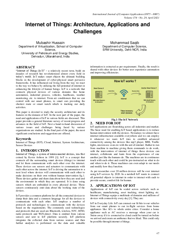 (PDF) Internet of Things: Architecture, Applications and Challenges
