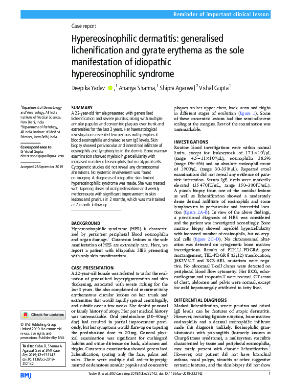 (PDF) Hypereosinophilic dermatitis: generalised lichenification and ...