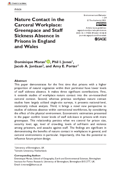 (PDF) Nature Contact in the Carceral Workplace: Greenspace and Staff ...