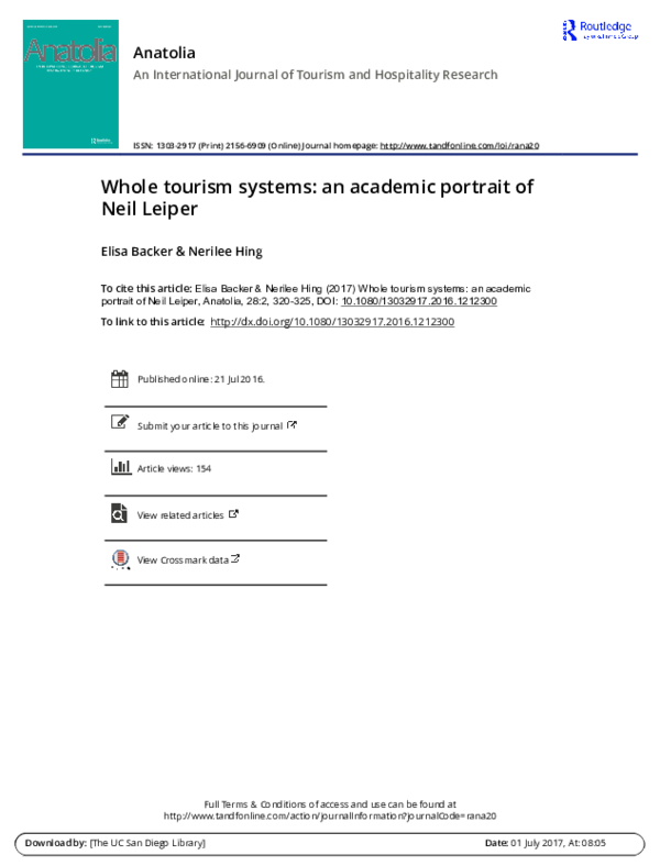 (PDF) Whole tourism systems: an academic portrait of Neil Leiper