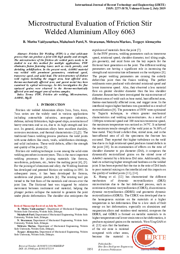 (PDF) Microstructural Evaluation of Friction Stir Welded Aluminium Alloy 6063