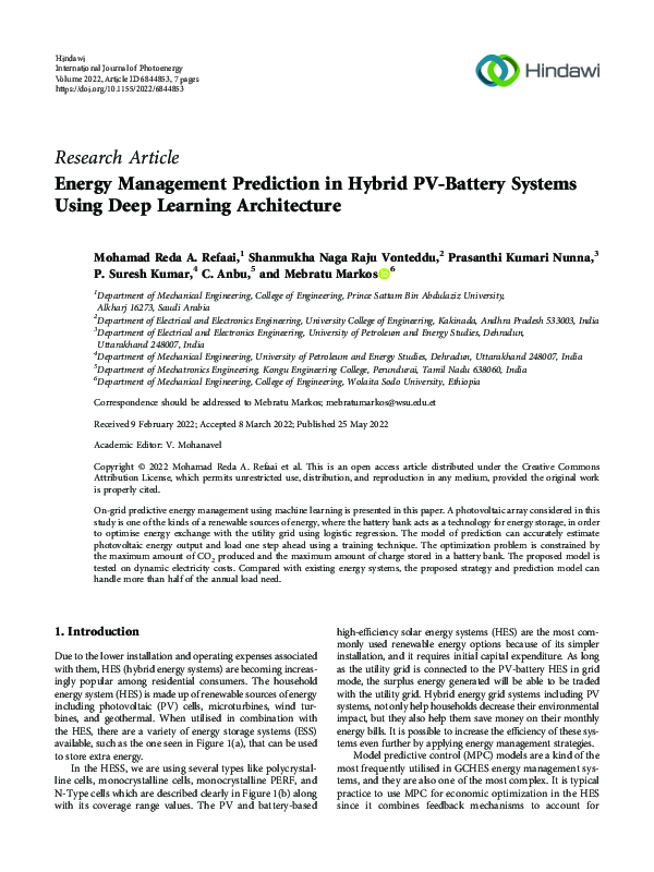 (PDF) Energy Management Prediction in Hybrid PV-Battery Systems Using Deep Learning Architecture