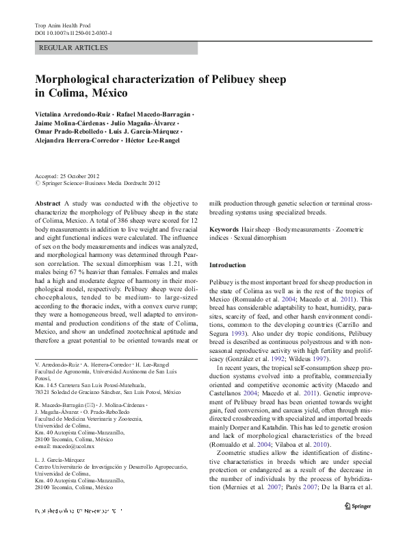 (PDF) Morphological characterization of Pelibuey sheep in Colima, México