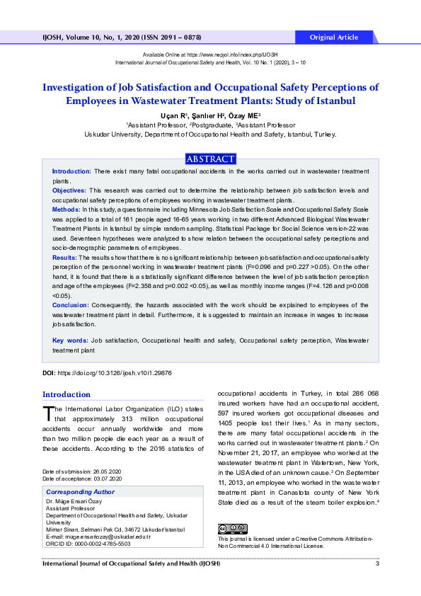 (PDF) Investigation of Job Satisfaction and Occupational Safety Perceptions of Employees in ...