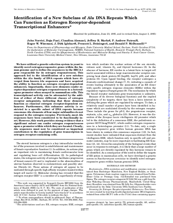 (PDF) Identification of a New Subclass of Alu DNA Repeats Which Can ...