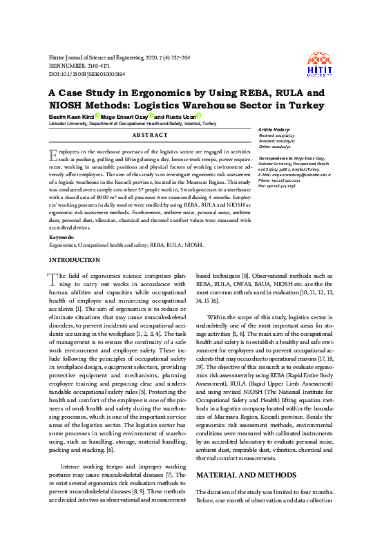 (PDF) A Case Study in Ergonomics by Using REBA, RULA and NIOSH Methods ...