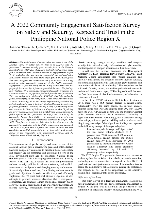 (PDF) A 2022 Community Engagement Satisfaction Survey on Safety and ...