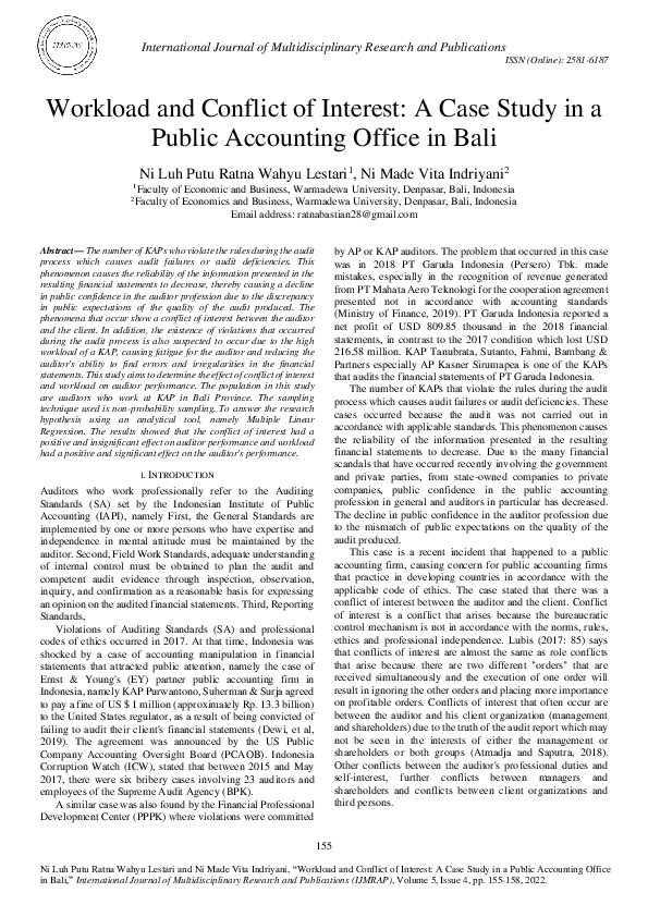 (PDF) Workload and Conflict of Interest: A Case Study in a Public ...
