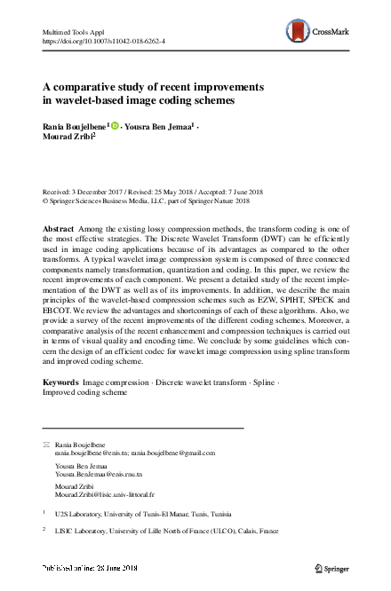 (PDF) A comparative study of recent improvements in wavelet-based image coding schemes