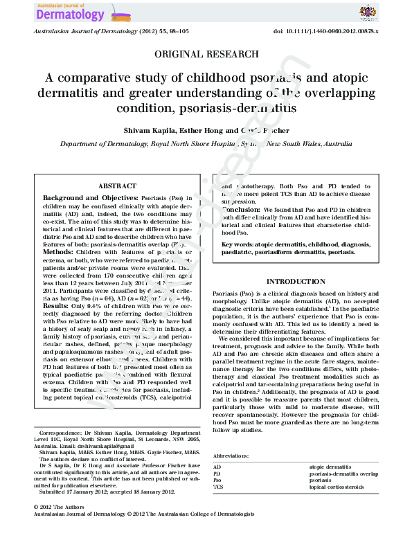 (PDF) A comparative study of childhood psoriasis and atopic dermatitis and greater understanding ...