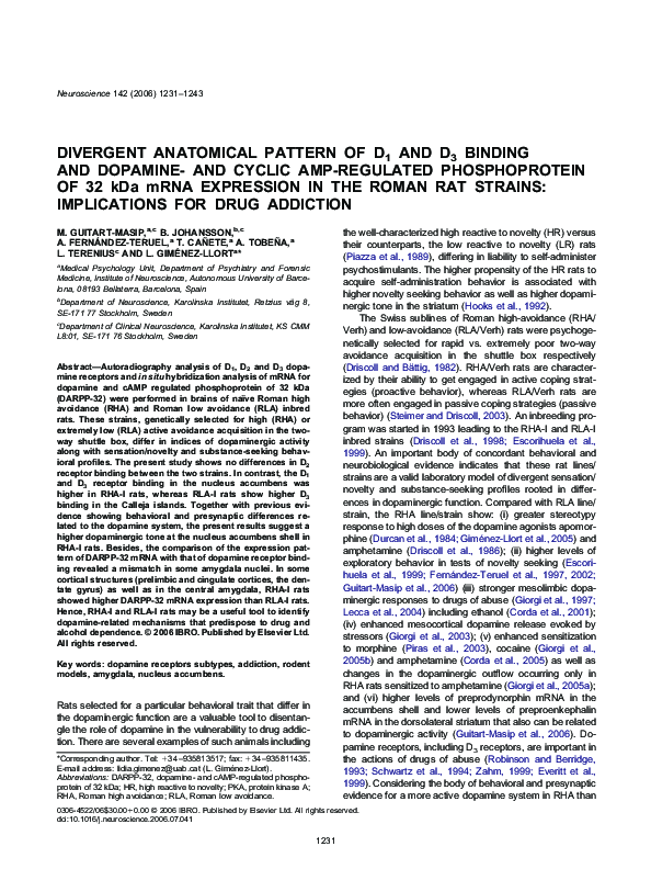 (PDF) Divergent anatomical pattern of D1 and D3 binding and dopamine ...