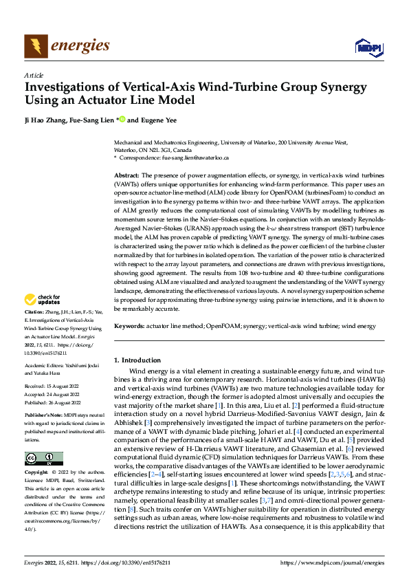 Pdf Investigations Of Vertical Axis Wind Turbine Group Synergy Using