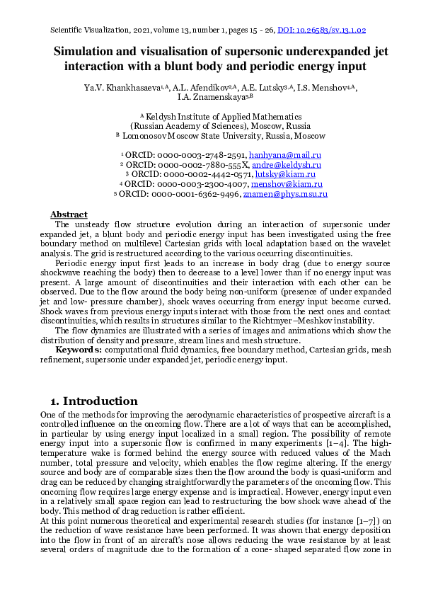 Pdf Simulation And Visualisation Of Supersonic Underexpanded Jet Interaction With A Blunt Body