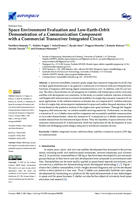 (PDF) Space Environment Evaluation and Low-Earth-Orbit Demonstration of a Communication ...