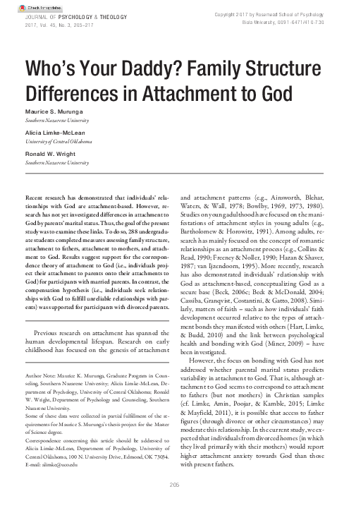 (PDF) Who's Your Daddy? Family Structure Differences in Attachment to God