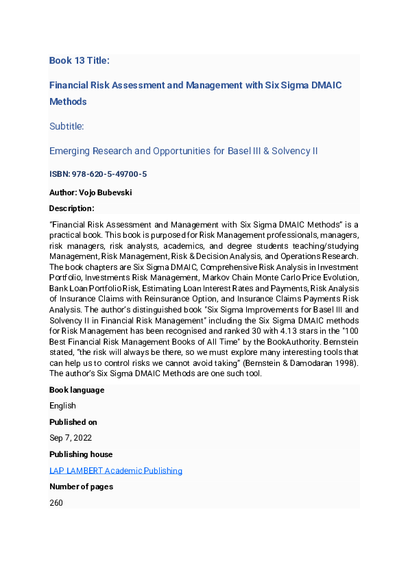 (PDF) Book 13 Title: Financial Risk Assessment and Management with Six ...