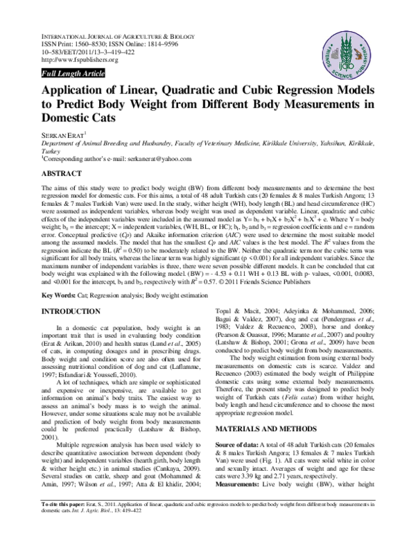 (PDF) Application of Linear, Quadratic and Cubic Regression Models to ...