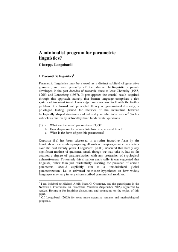(PDF) A minimalist program for parametric linguistics? | Giuseppe ...