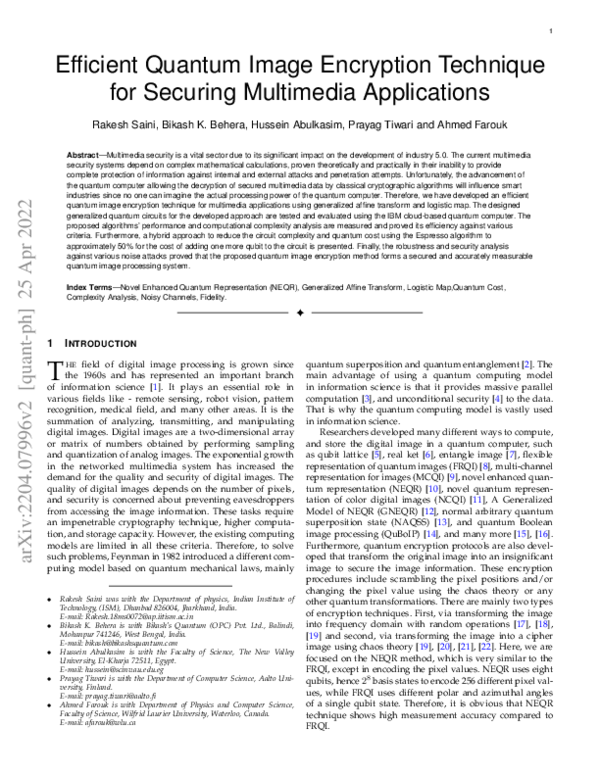 Pdf Efficient Quantum Image Encryption Technique For Securing 1608