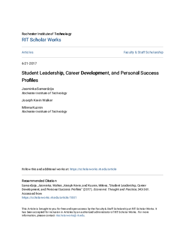 (PDF) Student Leadership, Career Development and Personal Success Profiles