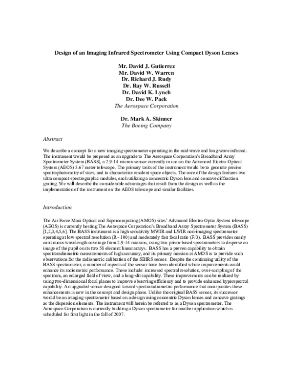 (PDF) Design of an Imaging Infrared Spectrometer Using Compact Dyson ...