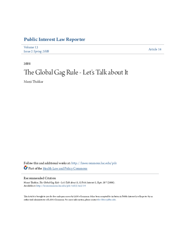(PDF) The Global Gag Rule - Let's Talk about It