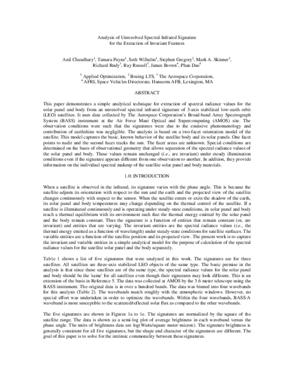 (PDF) Analysis of Unresolved Spectral Infrared Signature for the ...