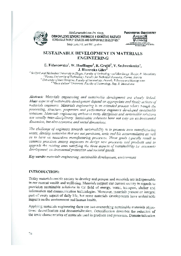(PDF) Sustainable development in materials engineering