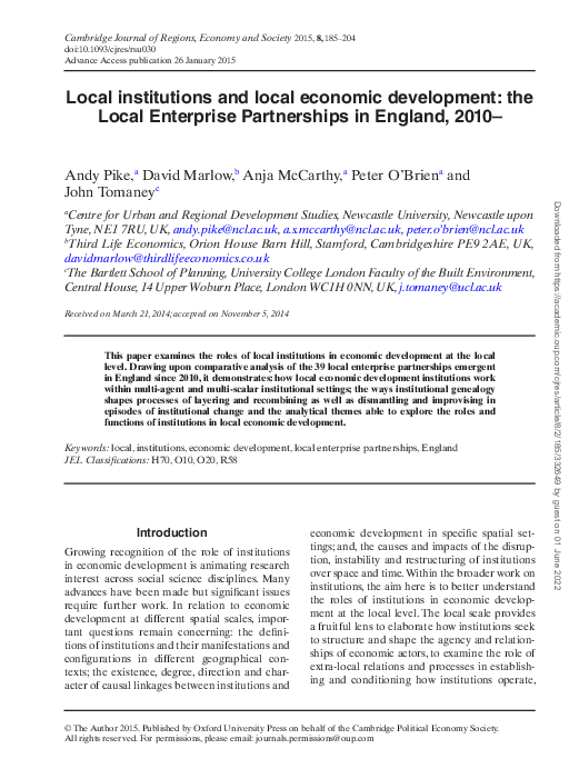 (PDF) Local institutions and local economic development: the Local ...