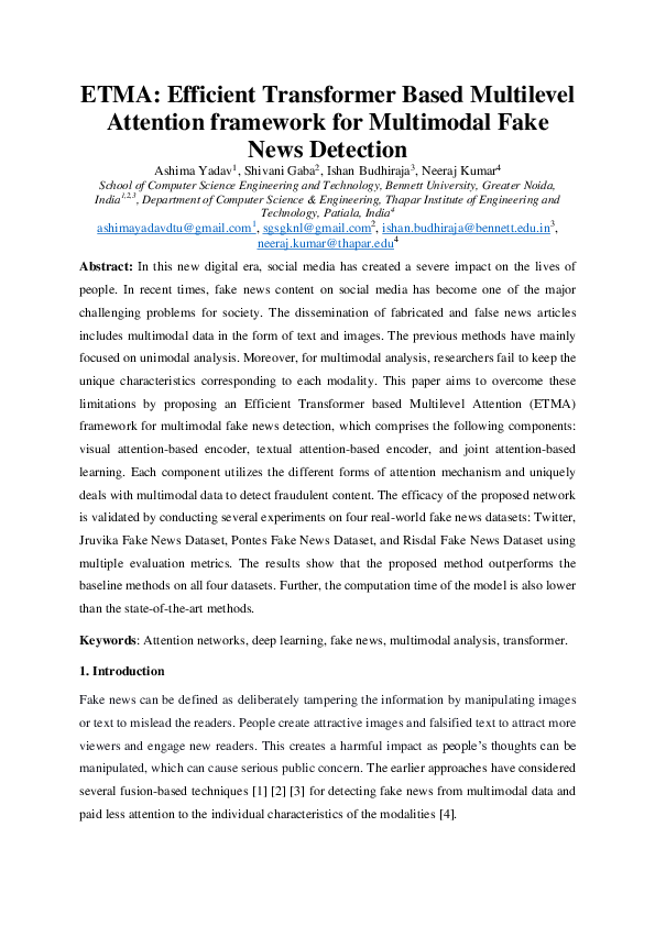 (PDF) ETMA: Efficient Transformer Based Multilevel Attention framework for Multimodal Fake News ...