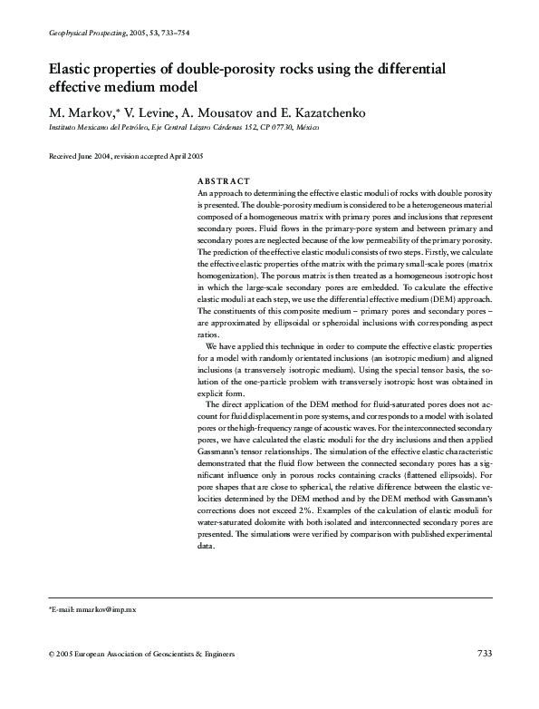 Pdf Elastic Properties Of Double Porosity Rocks Using The Differential Effective Medium Model