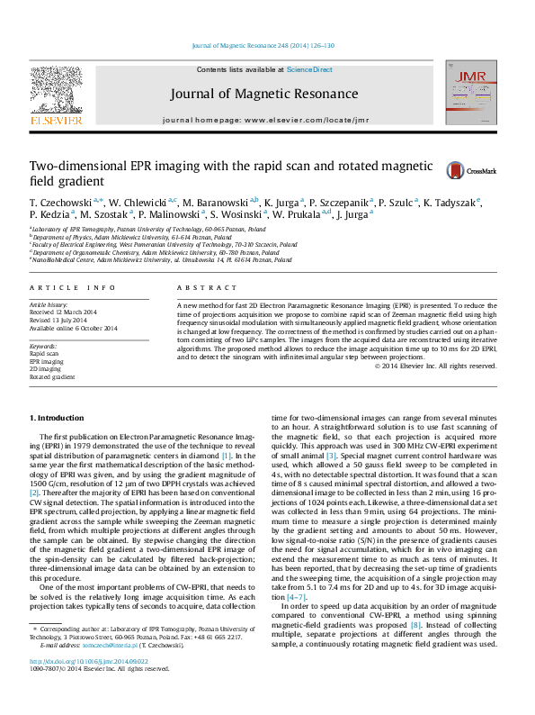 (PDF) Two-dimensional EPR imaging with the rapid scan and rotated magnetic field gradient