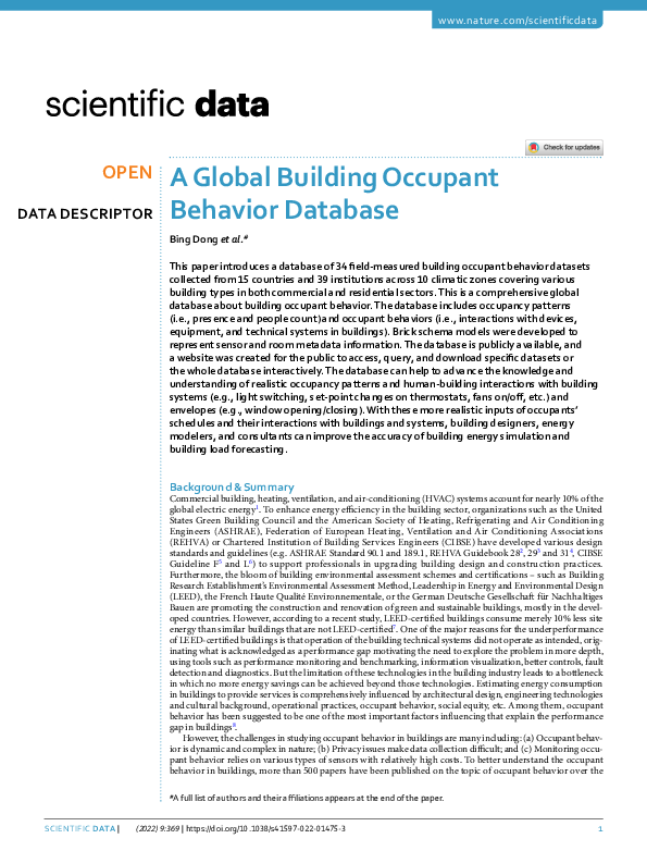 Pdf A Global Building Occupant Behavior Database Camila Anchieta