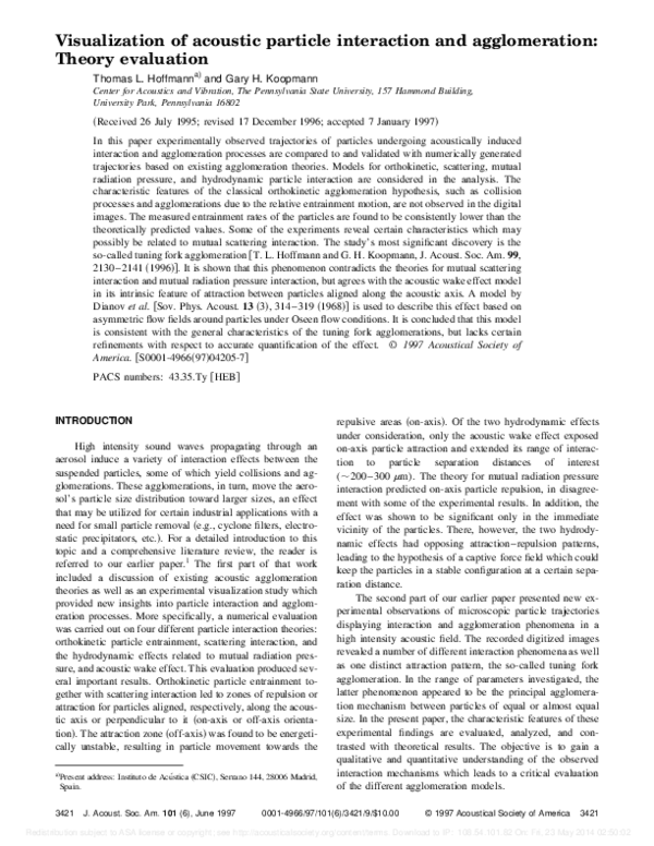 (PDF) Visualization of acoustic particle interaction and agglomeration ...