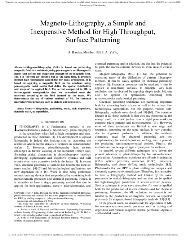 (PDF) Magneto-lithography, a simple and inexpensive method for high ...