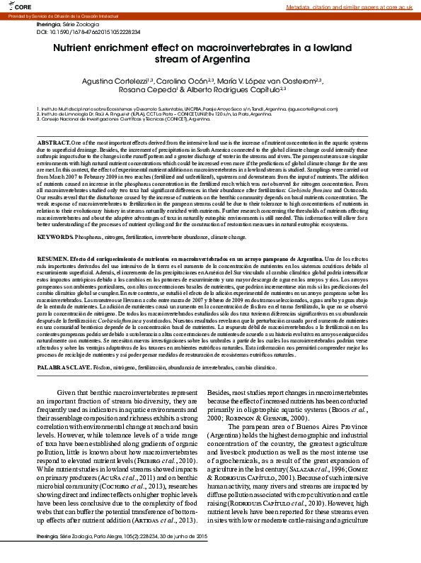 (PDF) Efecto del enriquecimiento de nutrientes en macroinvertebrados en ...