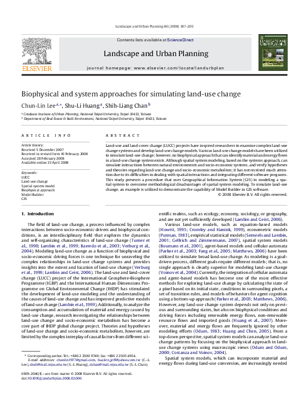 (PDF) Biophysical and system approaches for simulating land-use change