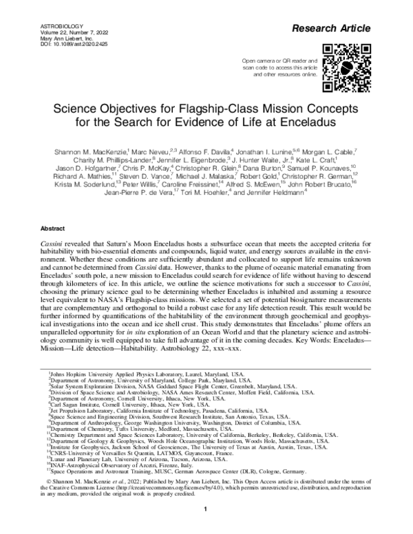 (PDF) Science Objectives for Flagship-Class Mission Concepts for the ...