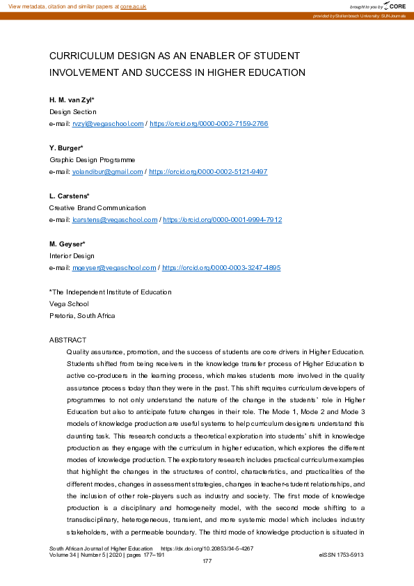 (PDF) Curriculum design as an enabler of student involvement and ...