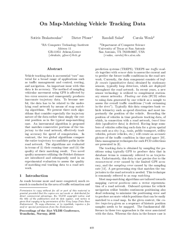 (PDF) On map-matching vehicle tracking data