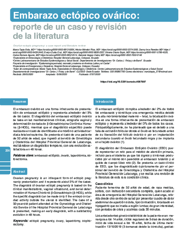 (PDF) Embarazo ectópico ovárico: reporte de un caso y revisión de la ...